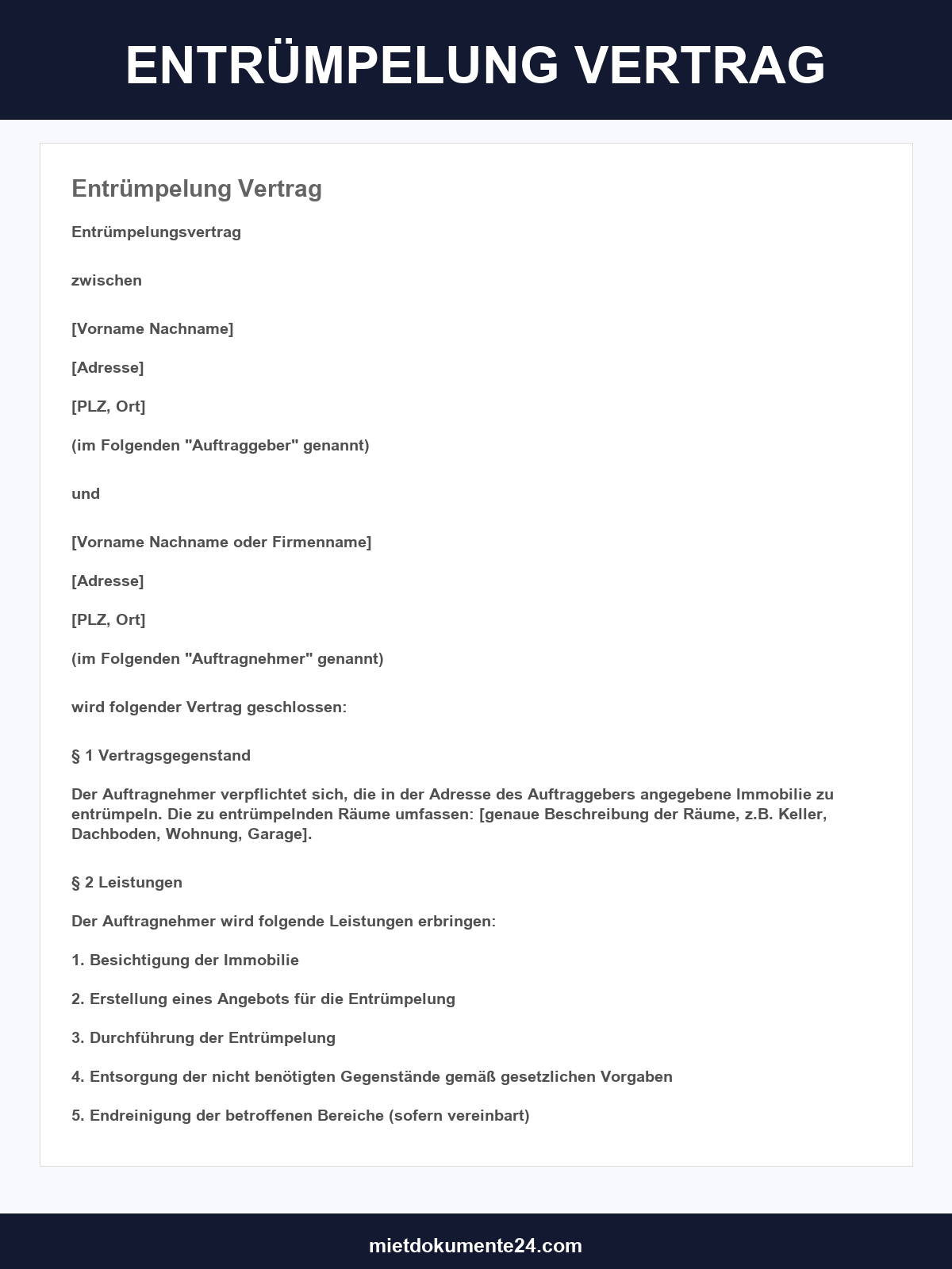 Entrümpelung Vertrag